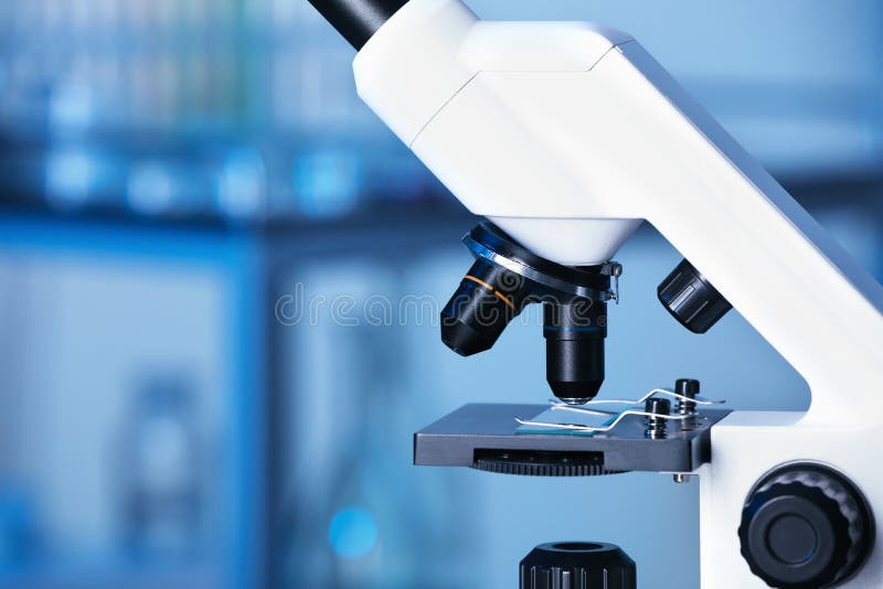 Modern Medical Microscope in Laboratory, Closeup. Space for Text Stock ...