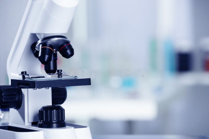 Modern Medical Microscope in Laboratory, Closeup. Space for Text Stock ...