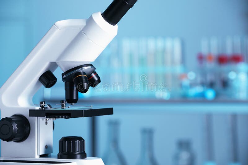 Modern Medical Microscope in Laboratory. Space for Text Stock Photo ...