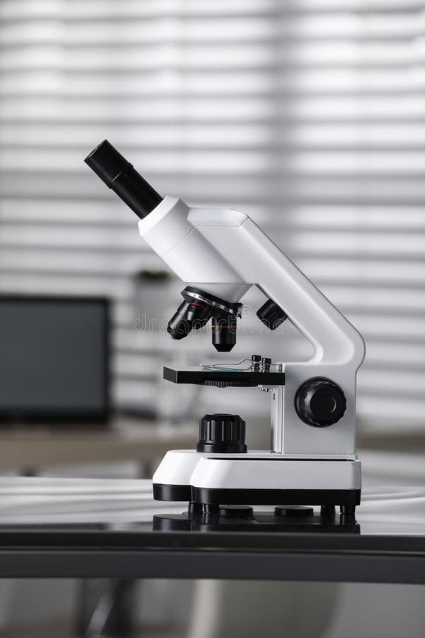 Modern Medical Microscope on Metal Table in Laboratory Stock Image ...