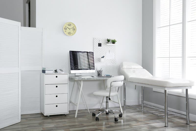 Modern Medical Office Interior with Computer and Table Stock Image ...