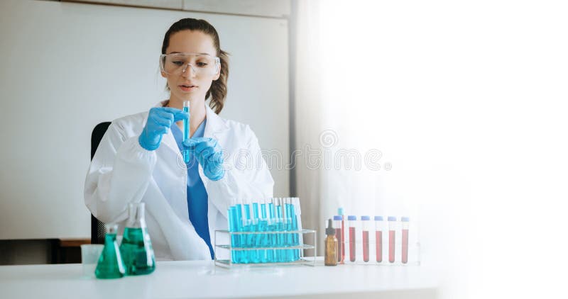 Modern Medical Research Laboratory. Female Scientist Working with Micro ...