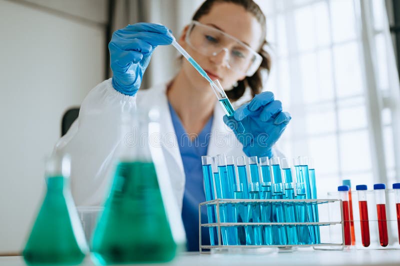 Modern Medical Research Laboratory. Female Scientist Working with Micro ...