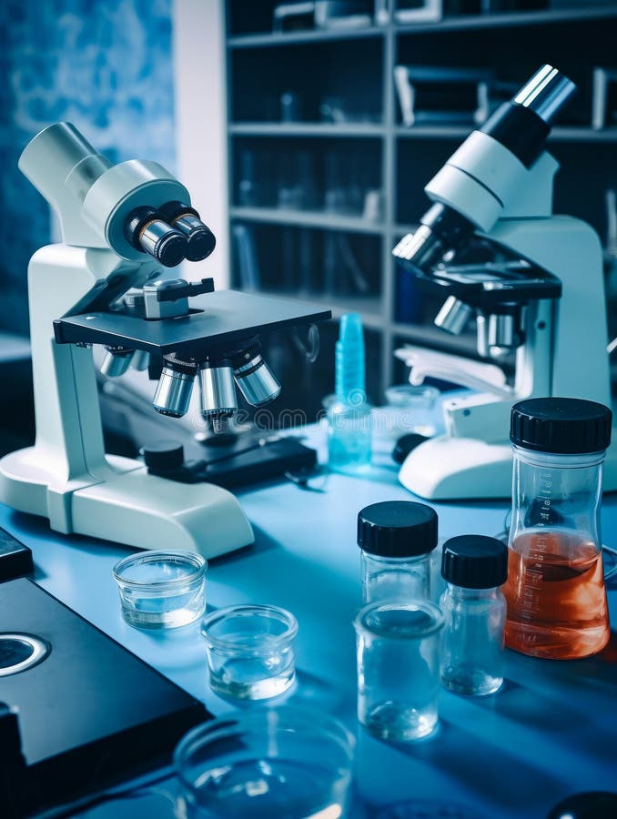 Modern Medical Research Laboratory with a Microscope. a Table Topped ...