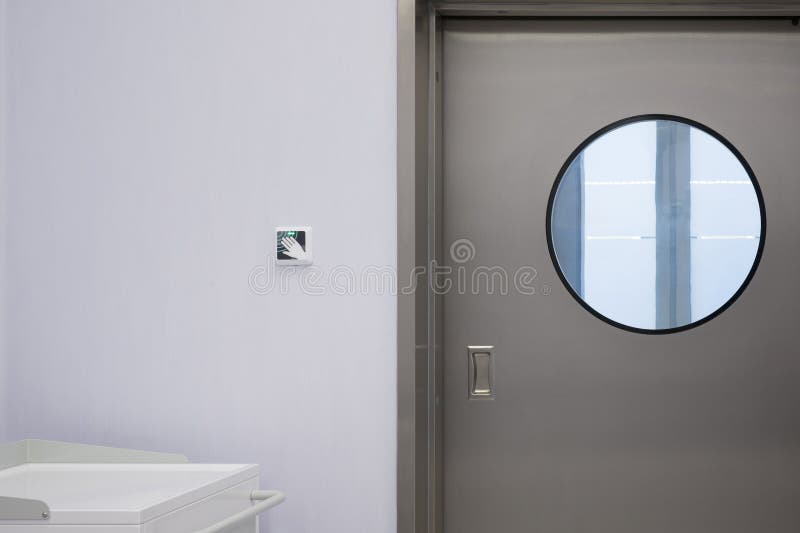 Modern Medical Stainless Steel Door with Window and Control Panel Stock ...