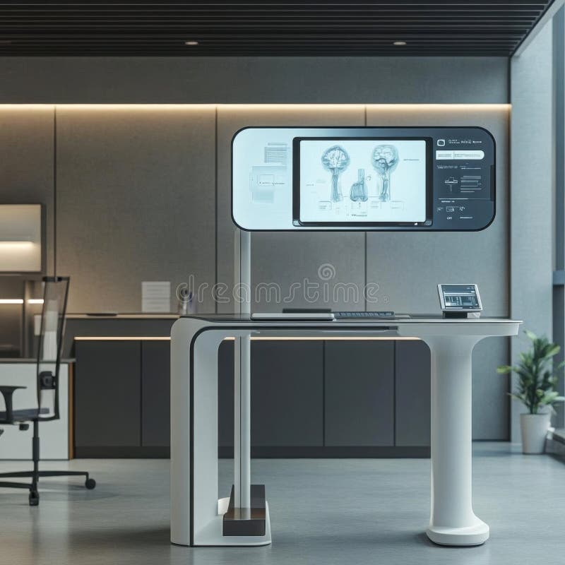 Modern Medical Workstation with Large Monitor and Digital Interface ...