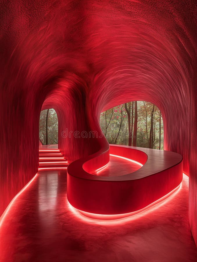 Immersive Deep Red Glowing Chamber with Smooth Matte Surfaces Stock ...