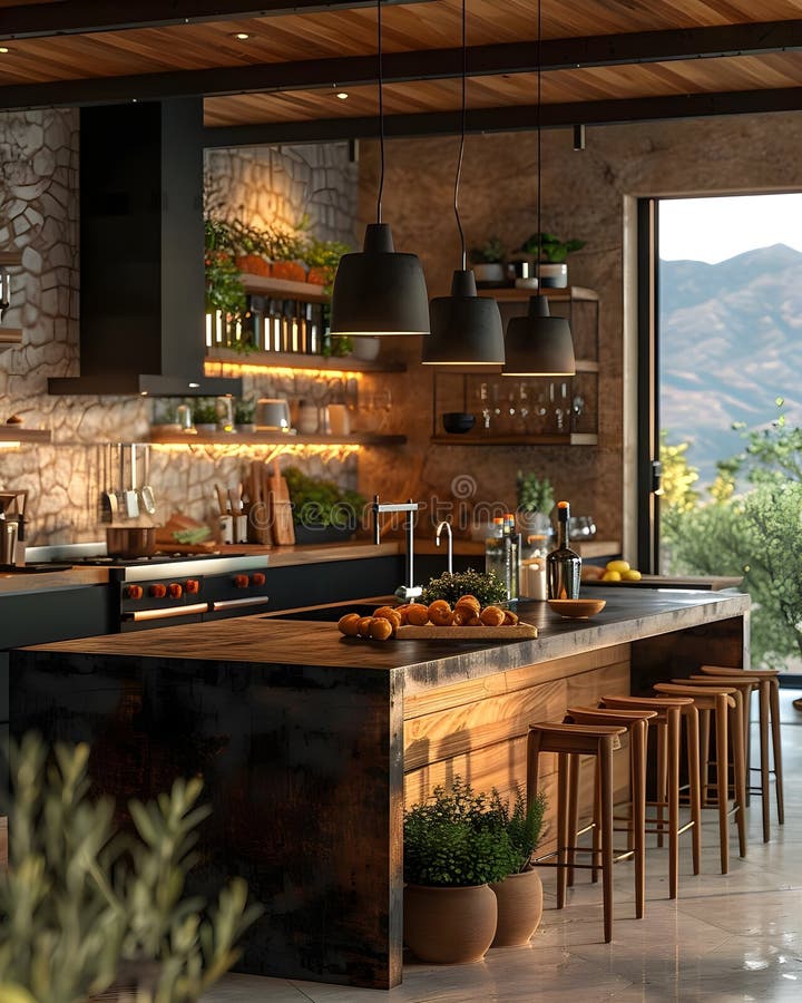 Modern Mediterranean Kitchen Interior with Scenic View Generative AI ...