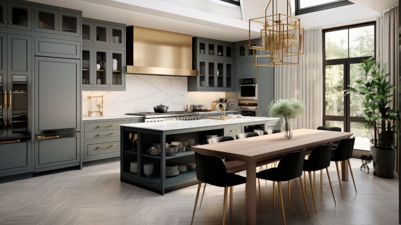 A Modern Medium Sized Kitchen with Two-tone Color Kitchen Cabinets ...