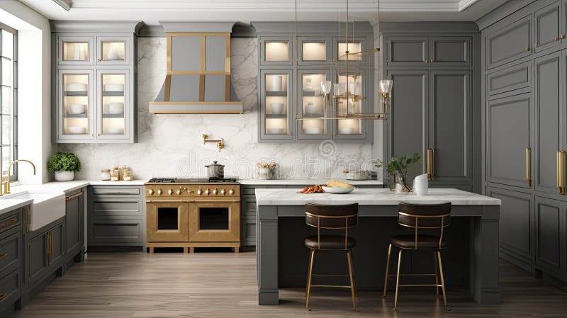 A Modern Medium Sized Kitchen with Two-tone Color Kitchen Cabinets ...