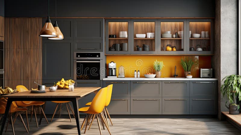 A Modern Medium Sized Kitchen with Two-tone Color Kitchen Cabinets ...