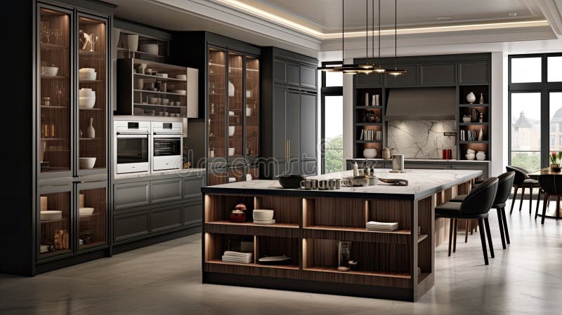 A Modern Medium Sized Kitchen with Two-tone Color Kitchen Cabinets ...