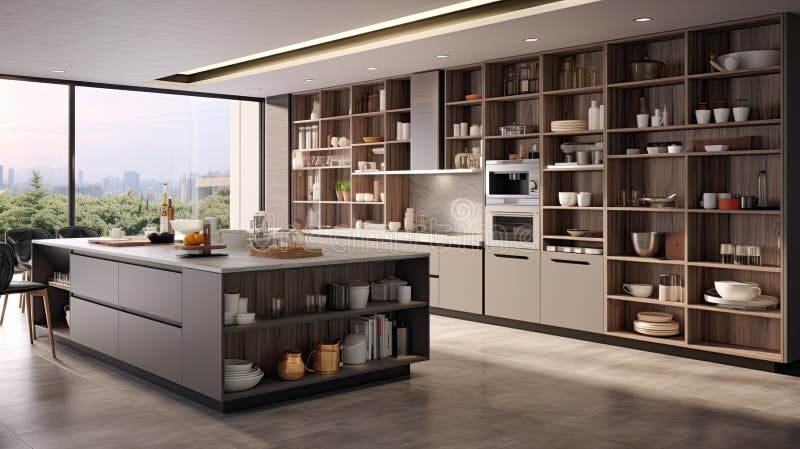A Modern Medium Sized Kitchen with Two-tone Color Kitchen Cabinets ...
