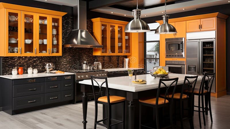 A Modern Medium Sized Kitchen with Two-tone Color Kitchen Cabinets ...