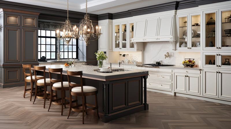 A Modern Medium Sized Kitchen with Two-tone Color Kitchen Cabinets ...