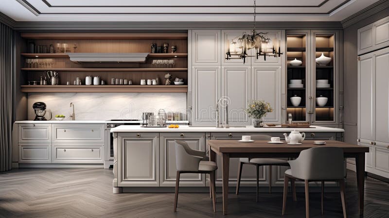 A Modern Medium Sized Kitchen with Two-tone Color Kitchen Cabinets ...