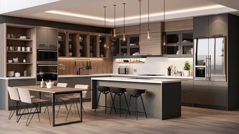 A Modern Medium Sized Kitchen with Two-tone Color Kitchen Cabinets ...