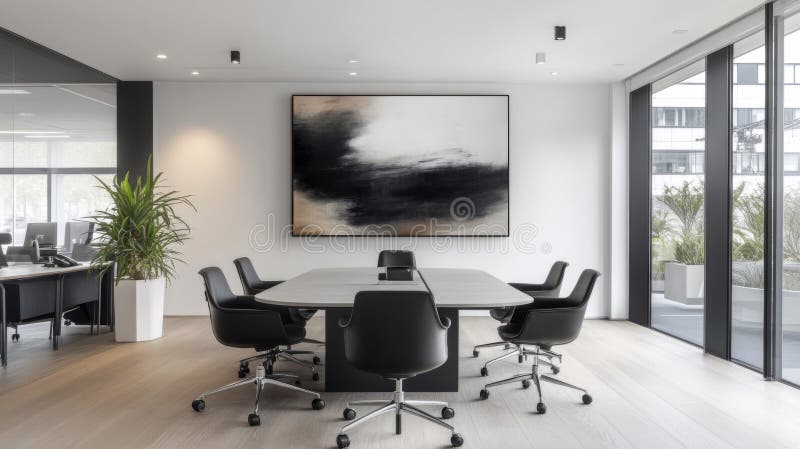 Modern Meeting Room with Abstract Artwork Stock Illustration ...