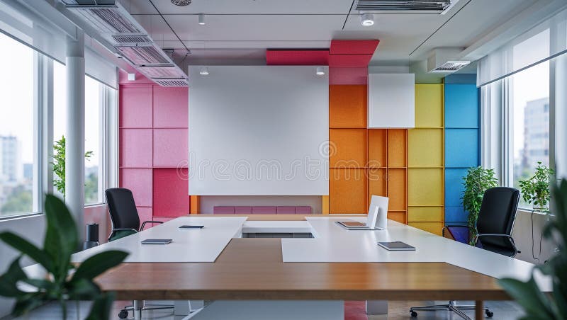 Modern Meeting Room with Colorful Walls and Whiteboard Ready for ...