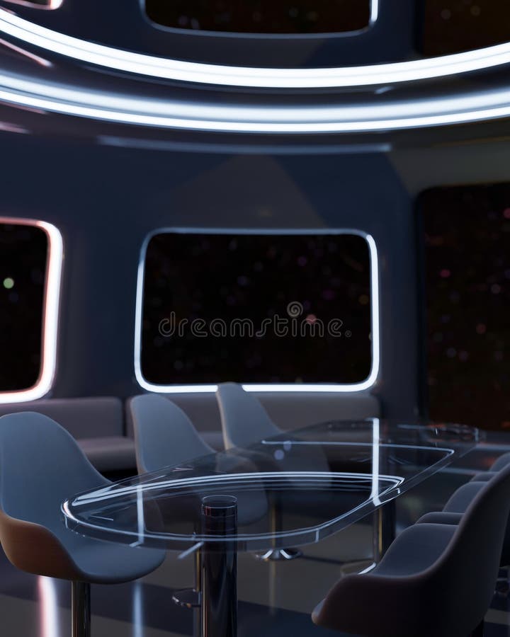 A Modern Meeting Room with a Dark Futuristic Spaceship Theme Design ...