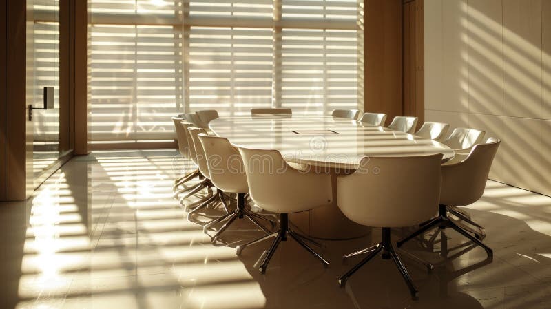 Modern Meeting Room with Empty Chairs, Sunlight, Abstract Shadows on ...
