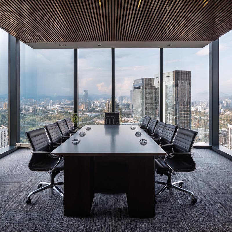 Modern Meeting Room Interior with City View Stock Image - Image of ...