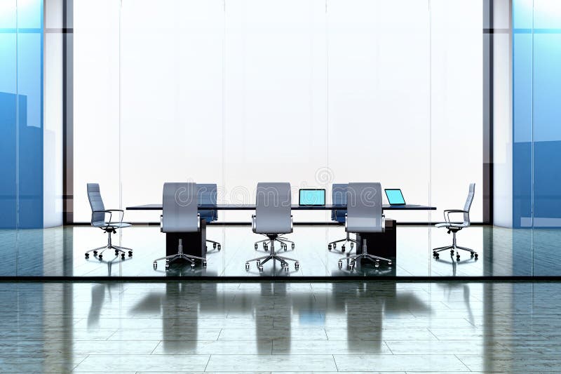 Modern Meeting Room Interior with Panoramic Windows, City View and Mock ...