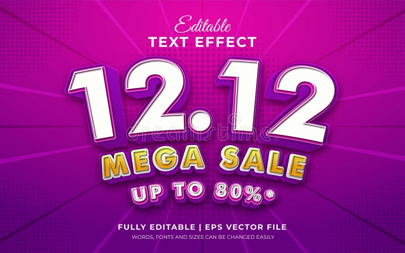 Modern 12.12 Mega Sale Banner- Editable Text Effect Stock Vector ...