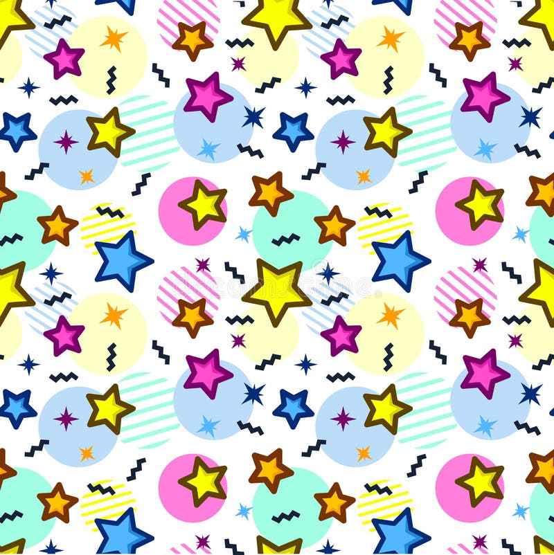 Modern Memphis Seamless Pattern with Stars, Retro Vector Illustration ...