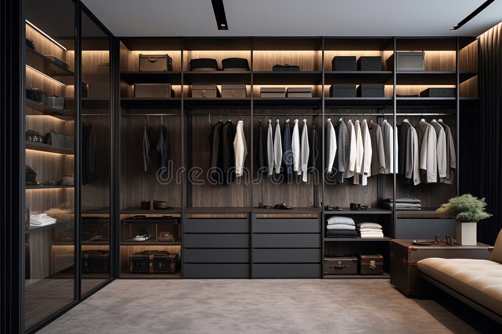 Modern Men Wardrobe with Clothes. Generative AI Stock Illustration ...