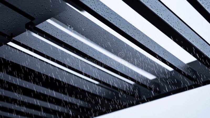 Modern Metal Beams with Raindrops: Architectural Rainfall Scene Stock ...