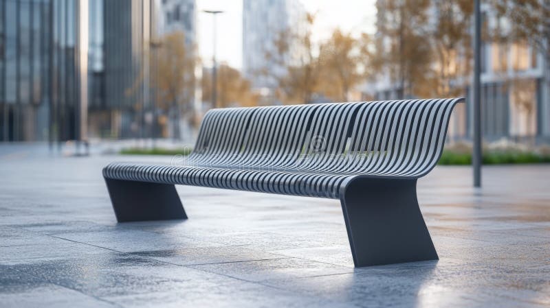 Modern Metal Bench with Sleek Design in an Urban Setting Stock ...