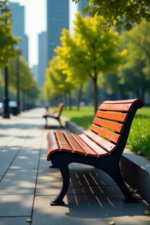 Modern Metal Bench, Sleek Lines, City Park Setting, Landscape, Sleek ...