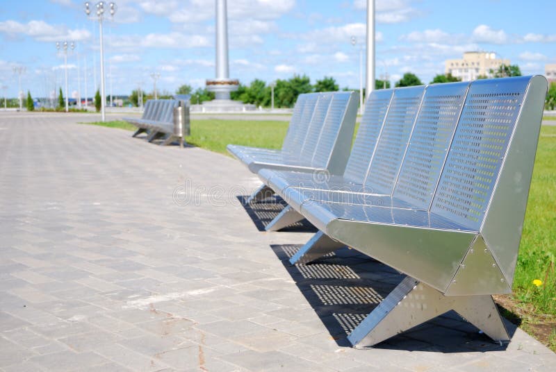 Modern metal benches stock image. Image of decor, design - 14617387