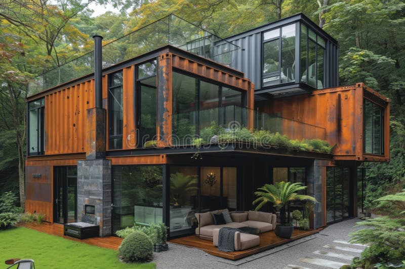 A Modern Metal Building Made of Shipping Containers Stock Photo - Image ...