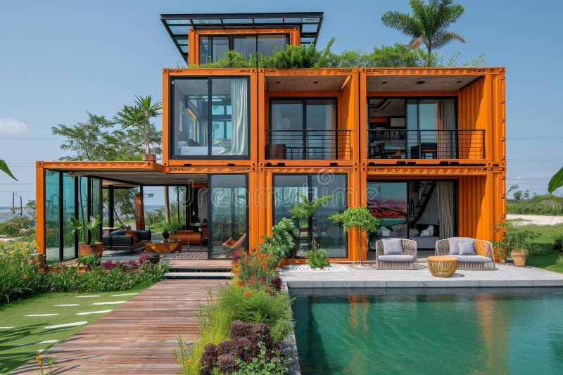 A Modern Metal Building Made of Shipping Containers Stock Photo - Image ...