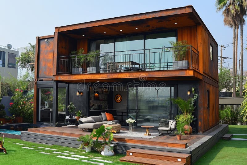 A Modern Metal Building Made of Shipping Containers Stock Image - Image ...