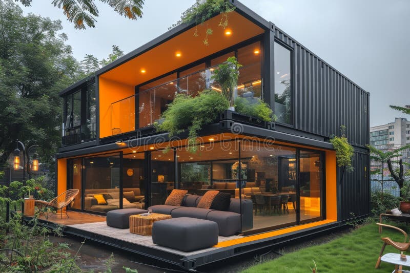 A Modern Metal Building Made of Shipping Containers Stock Photo - Image ...