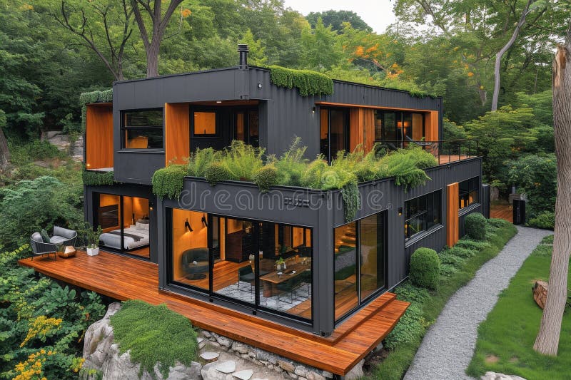 A Modern Metal Building Made of Shipping Containers Stock Photo - Image ...