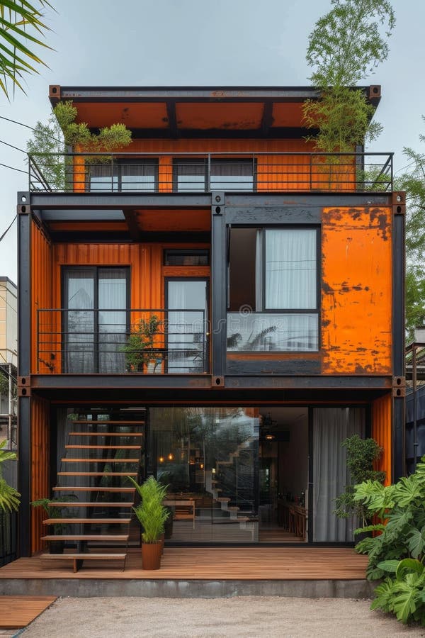 A Modern Metal Building Made of Shipping Containers Stock Photo - Image ...