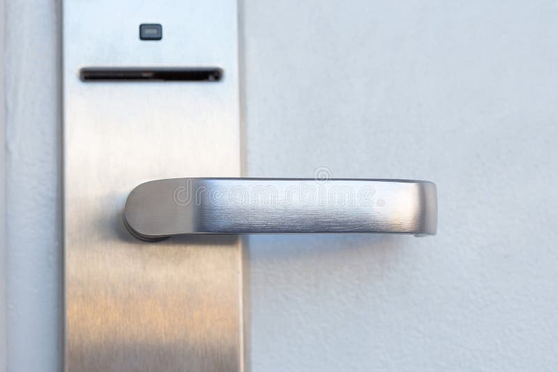Modern Metal Door Handle with Security System Lock Stock Photo - Image ...