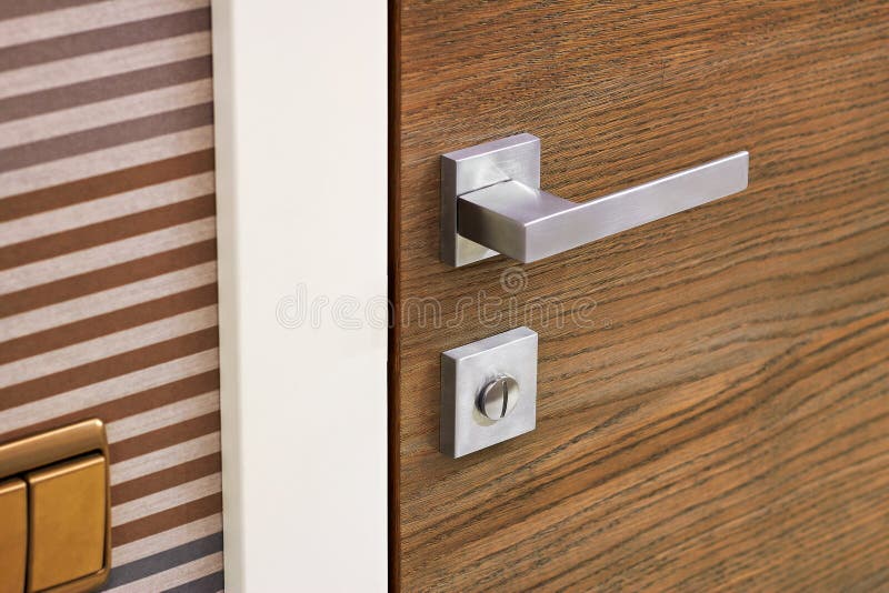 Modern Metal Door Handle on Wooden Door Texture Stock Image - Image of ...