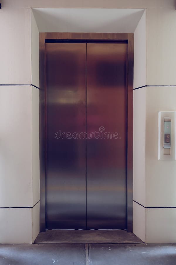 Modern Metal Elevator Close Door in Building Stock Photo - Image of ...