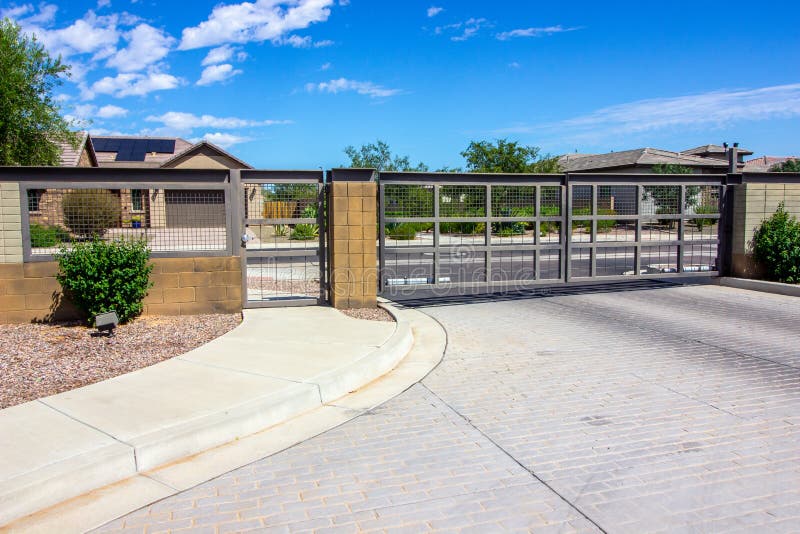 Exit Automobile Gate at Secure Subdivision Stock Photo - Image of curb ...
