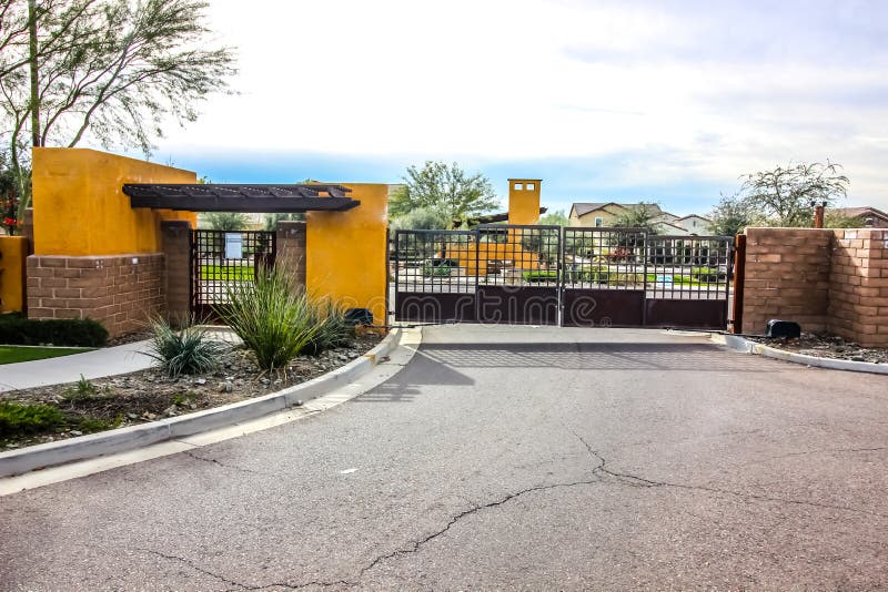 Modern Metal Exit Security Gate at Secure Housing Complex Stock Image ...