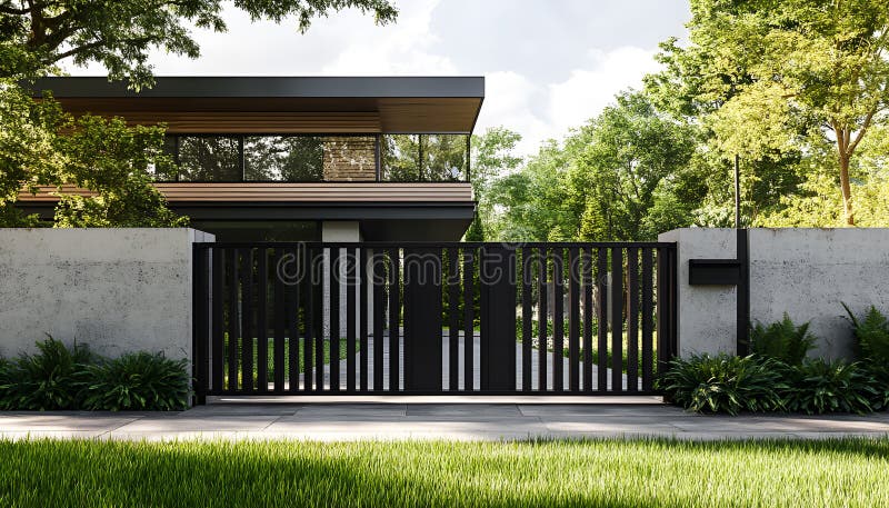 Modern Metal Fence with Shutters Blinds Stock Photo - Image of gate ...
