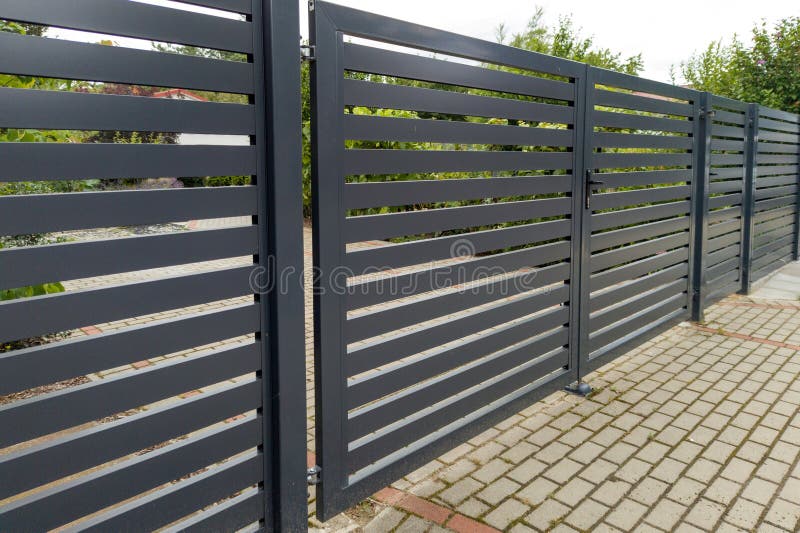 Modern Metal Fence for Yard Fencing Stock Photo - Image of modern ...