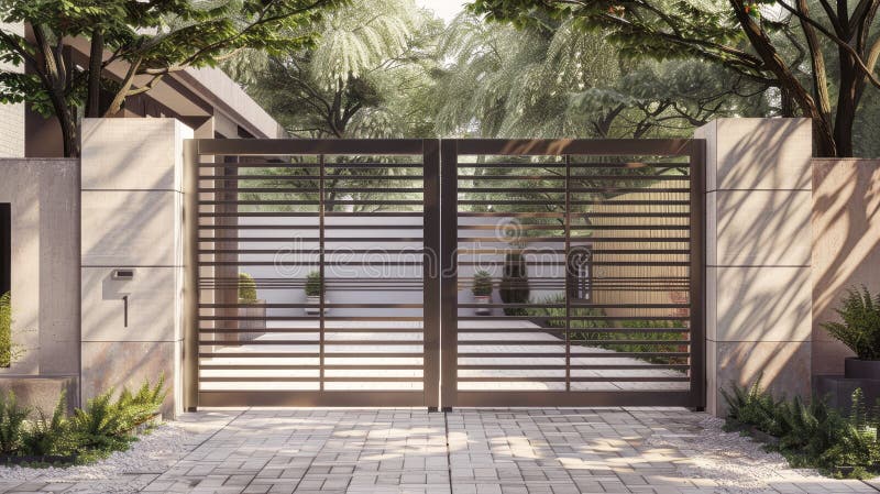Modern metal gate design. stock illustration. Illustration of outside ...