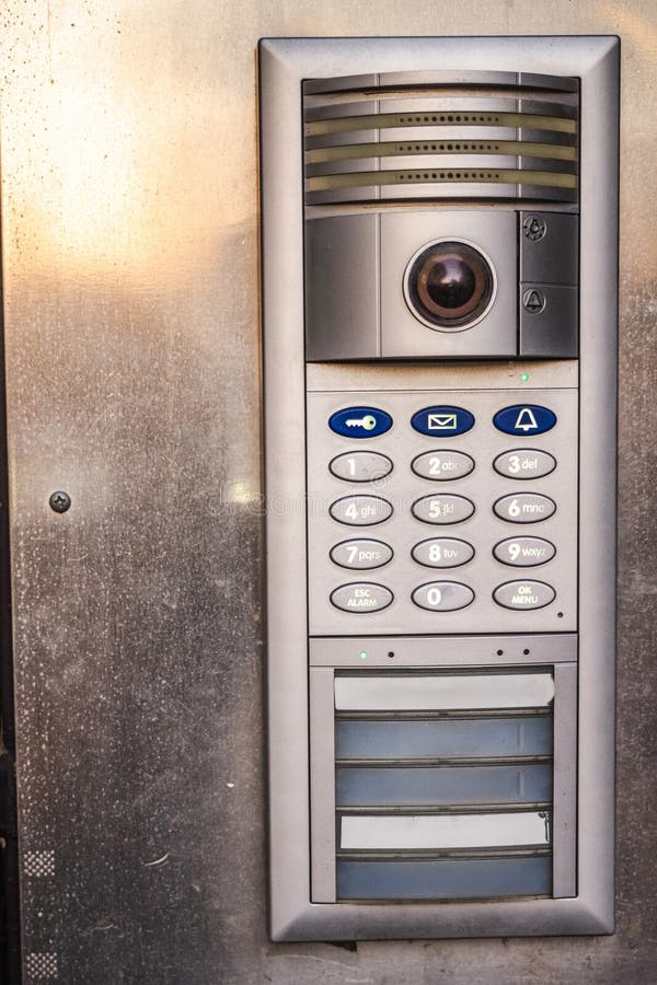 Modern Metal Intercom with Keypad and Camera Mounted on Building ...