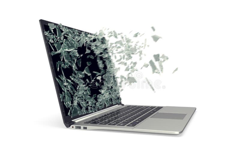 Modern Metal Laptop with Broken Screen Isolated on White Background. 3d ...